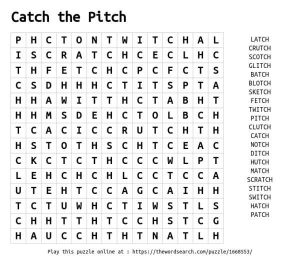 Catch the Pitch: spelling the final /ch/ sound – Phonics Pow